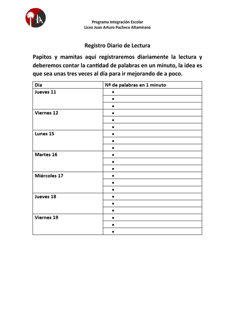 Registro Diario de Lectura | PDF