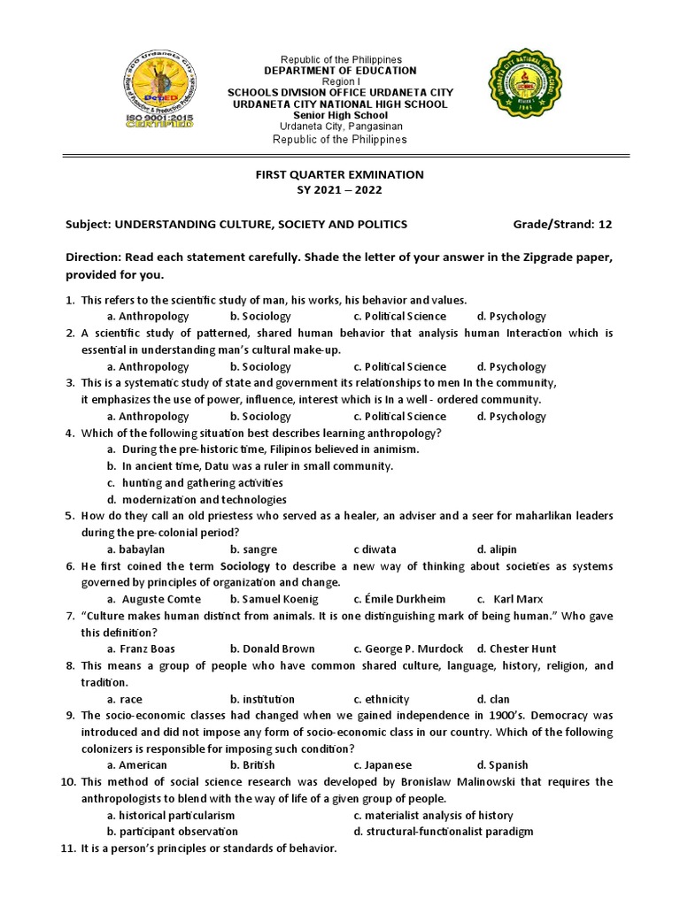 1st PT UCSP 2021 2022 | PDF | Sociology | Relativism