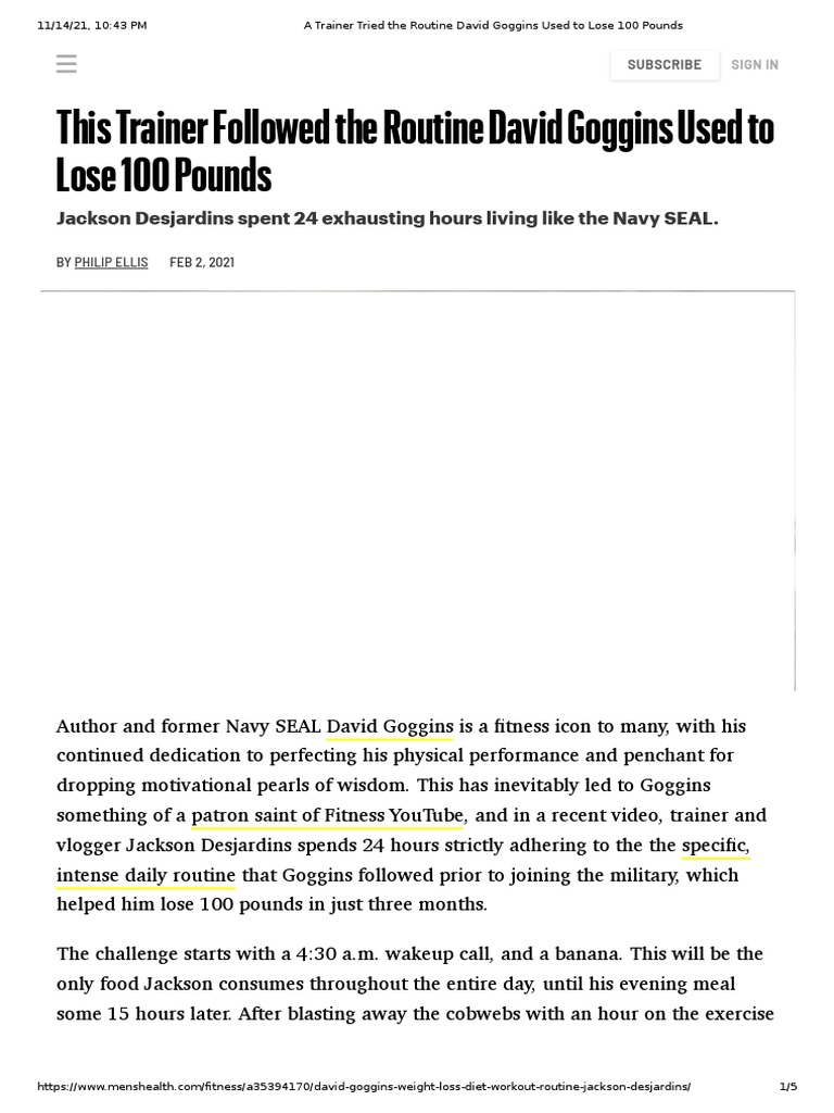 A Trainer Tried The Routine David Goggins Used To Lose 100 Pounds | PDF ...
