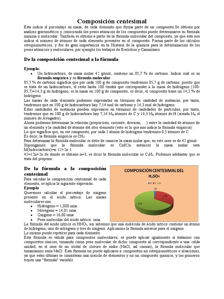 Composición centesimal y fórmulas químicas | PDF | Reacciones químicas ...