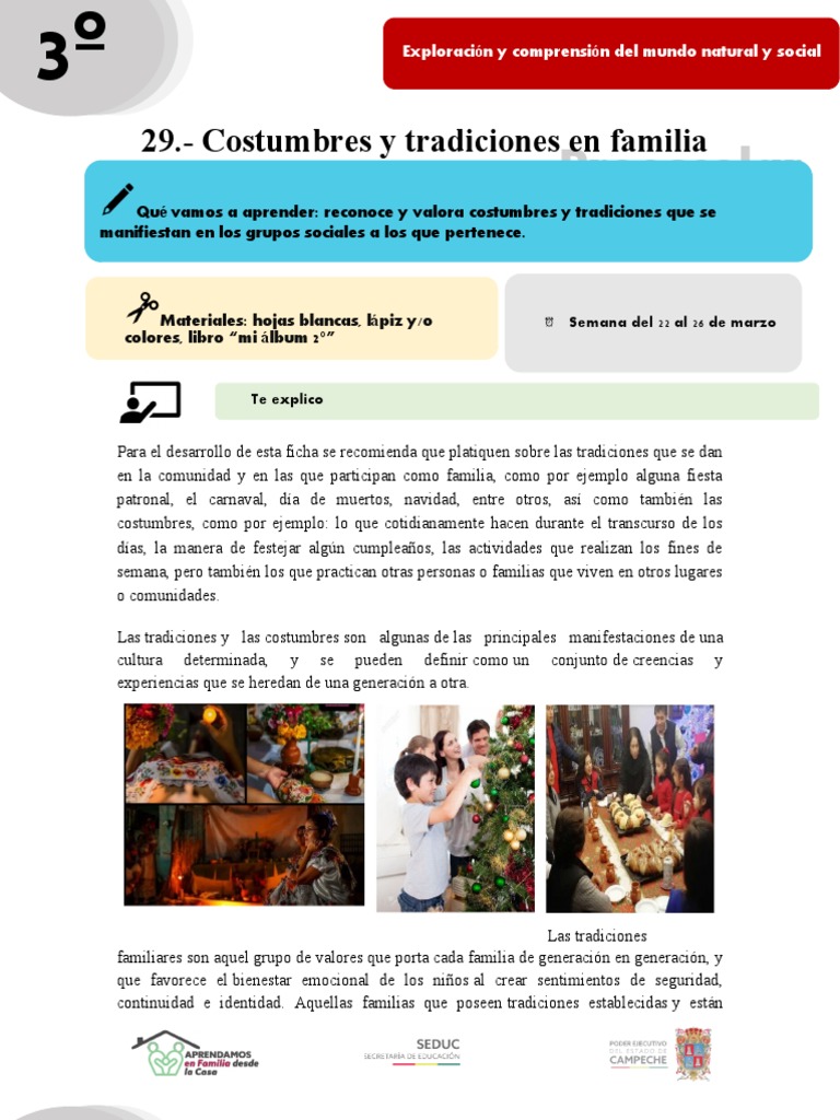 Preescolar: 29.-Costumbres y Tradiciones en Familia | PDF | Tradiciones ...