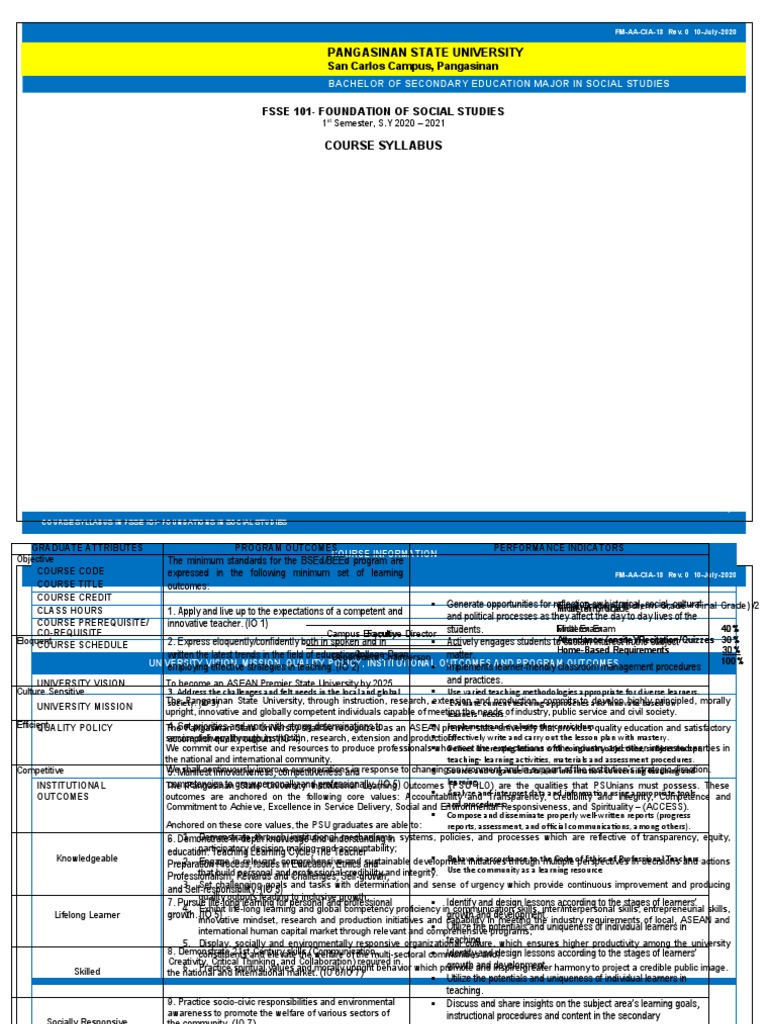 Course Syllabus - FSSE 101-Foundations of Social Studies | PDF ...