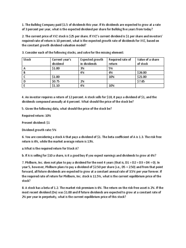 Stock - Practice Questions | Download Free PDF | Stocks | Dividend