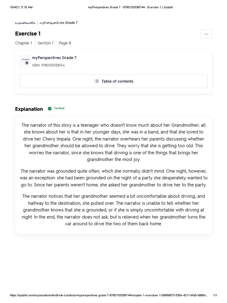 Myperspectives Grade 7 - 9780133338744 - Exercise 1 - Quizlet | PDF