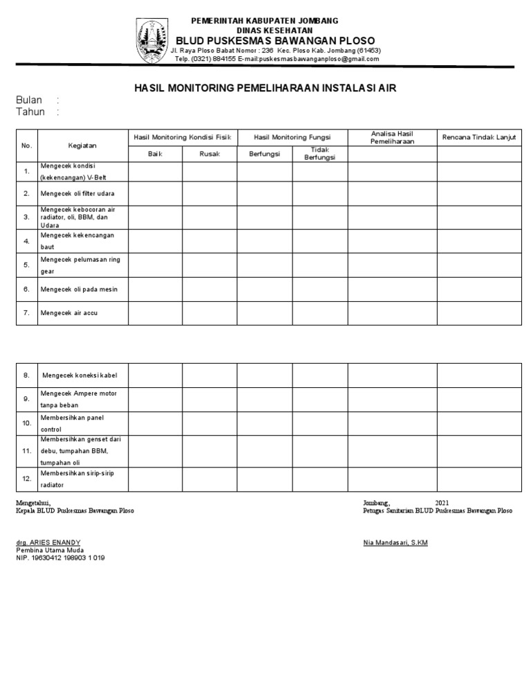 Monitoring Pemeliharaan Genset | PDF
