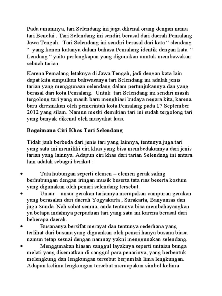 Asal Usul dan Ciri Tari Selendang | PDF