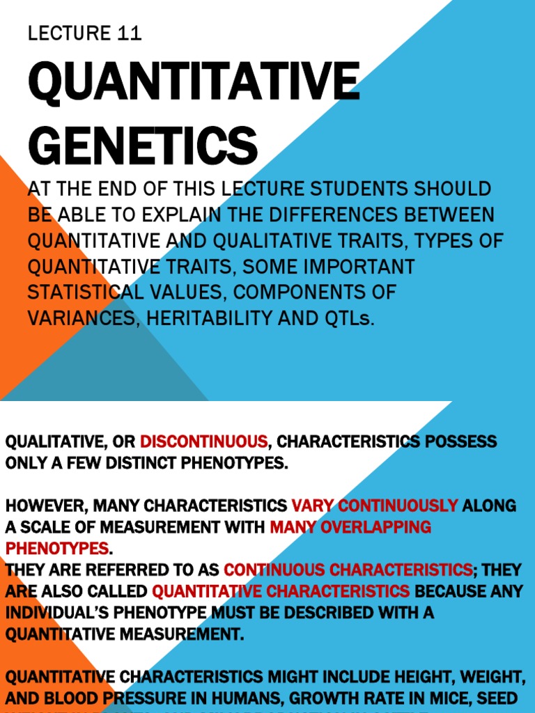 11 Quantitative Genetics | PDF | Quantitative Trait Locus | Heritability
