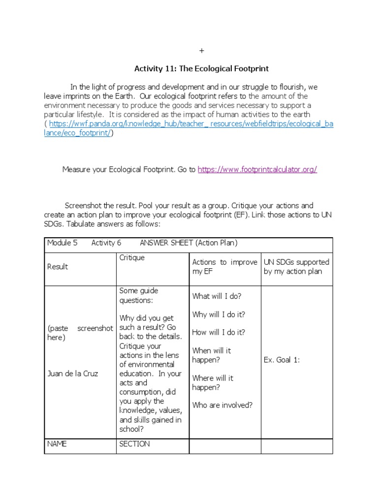 Ecological Footprint Activity Guide | PDF