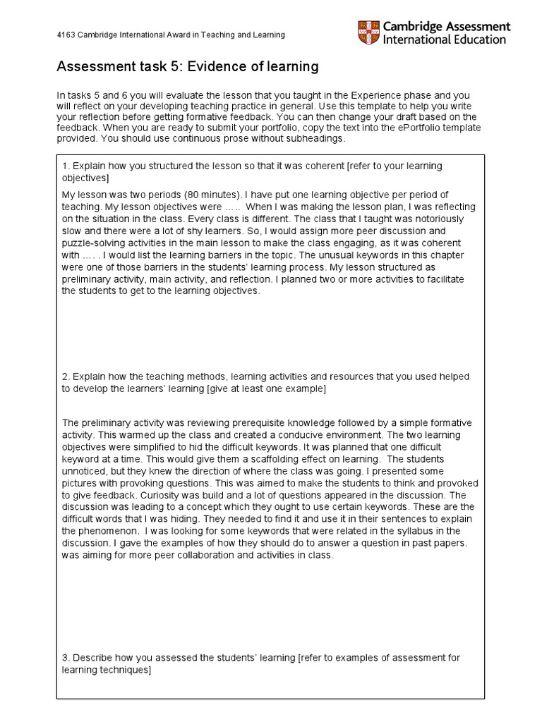 Assessment Task 5 Evidence Learning | PDF | Learning | Lesson Plan