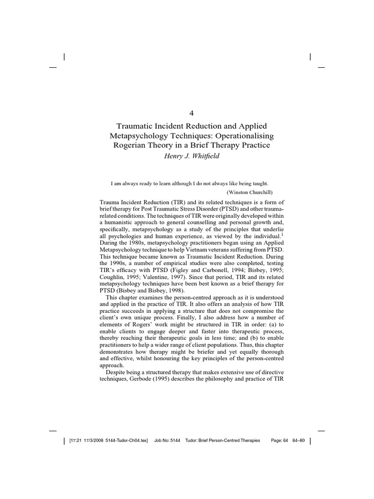 Chapter 4 Traumatic Incident Reduction and Applied Metapsychology ...
