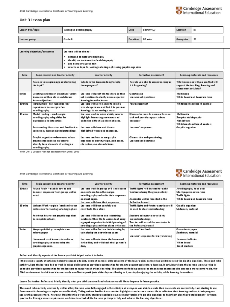 Unit 3 Lesson Plan: 4164 Cambridge International Certificate in ...