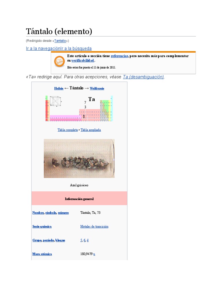 Tántalo | PDF | Ciencias fisicas | Conjuntos de elementos químicos