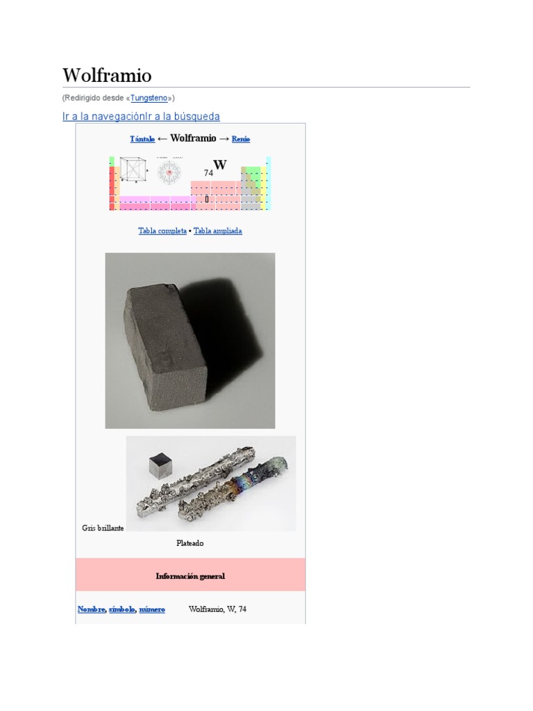 Propiedades y características del wolframio | PDF | Tungsteno | Materiales