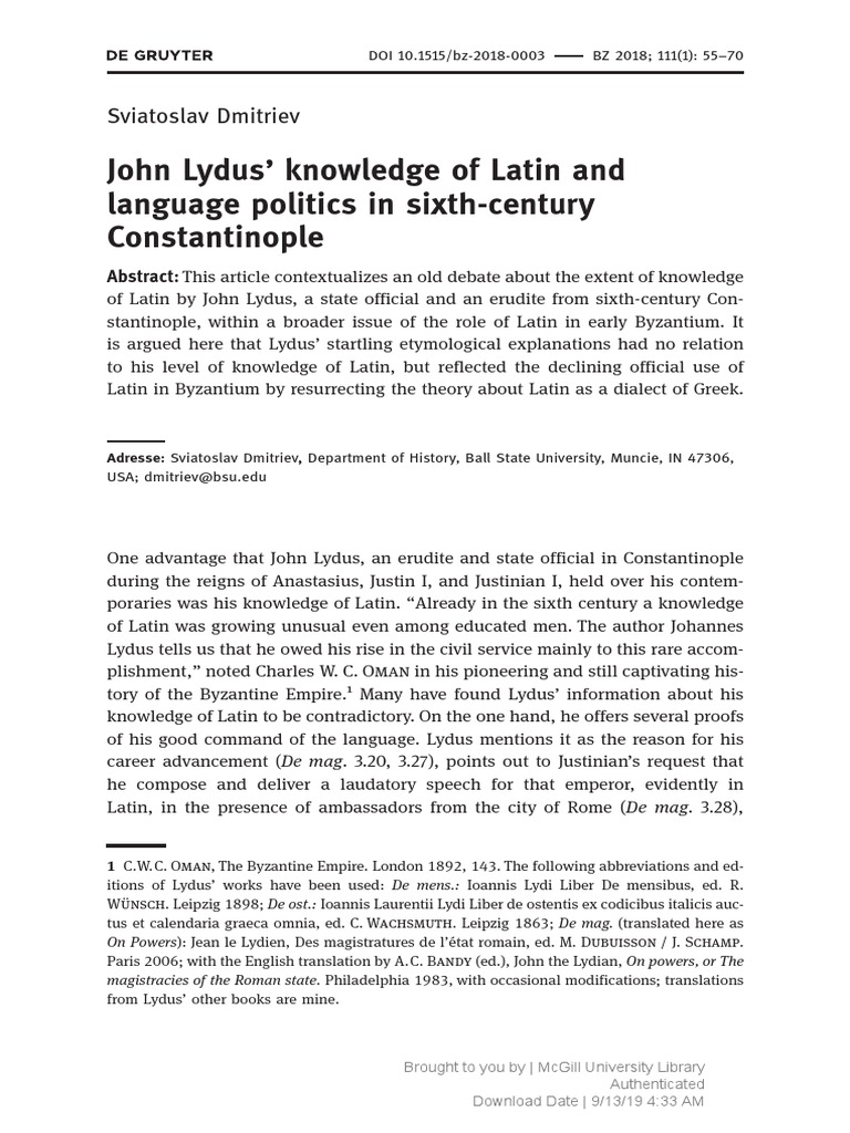 Latin As Aeolic | PDF | Byzantine Empire | Roman Empire