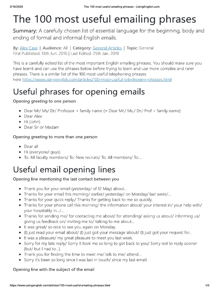 100 Useful Email Phrases | PDF