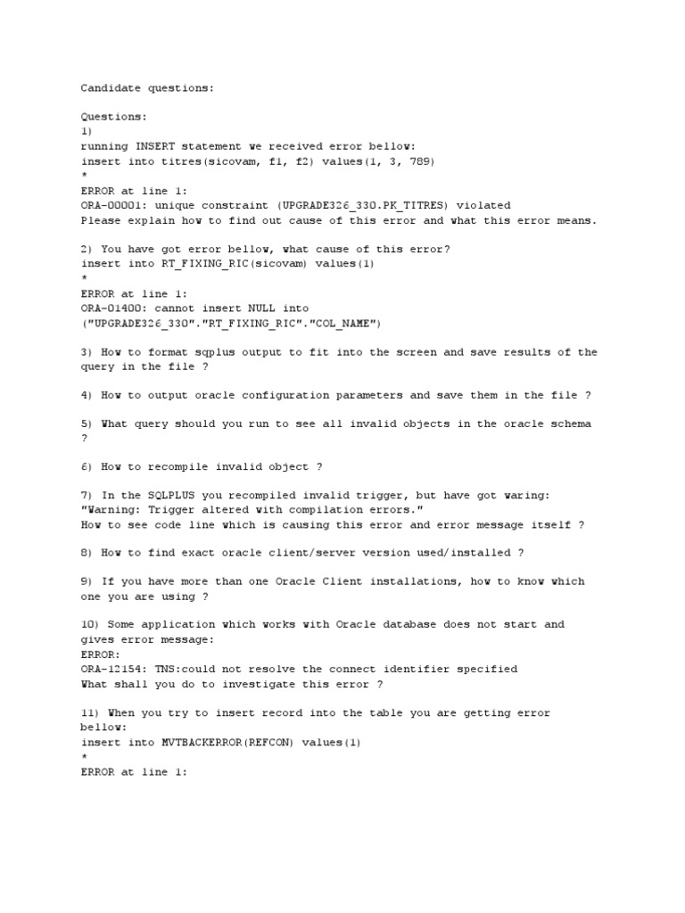 Oracle Candidate Questions | PDF | Oracle Database | Databases