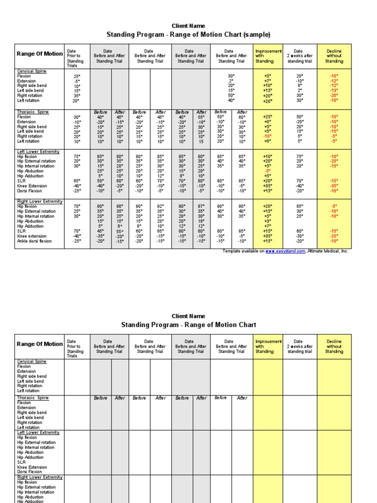 Range of Motion Chart | PDF | Anatomical Terms Of Motion | Limbs (Anatomy)