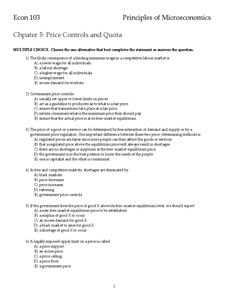 Chpater 5: Price Controls and Quota | PDF | Economic Equilibrium ...