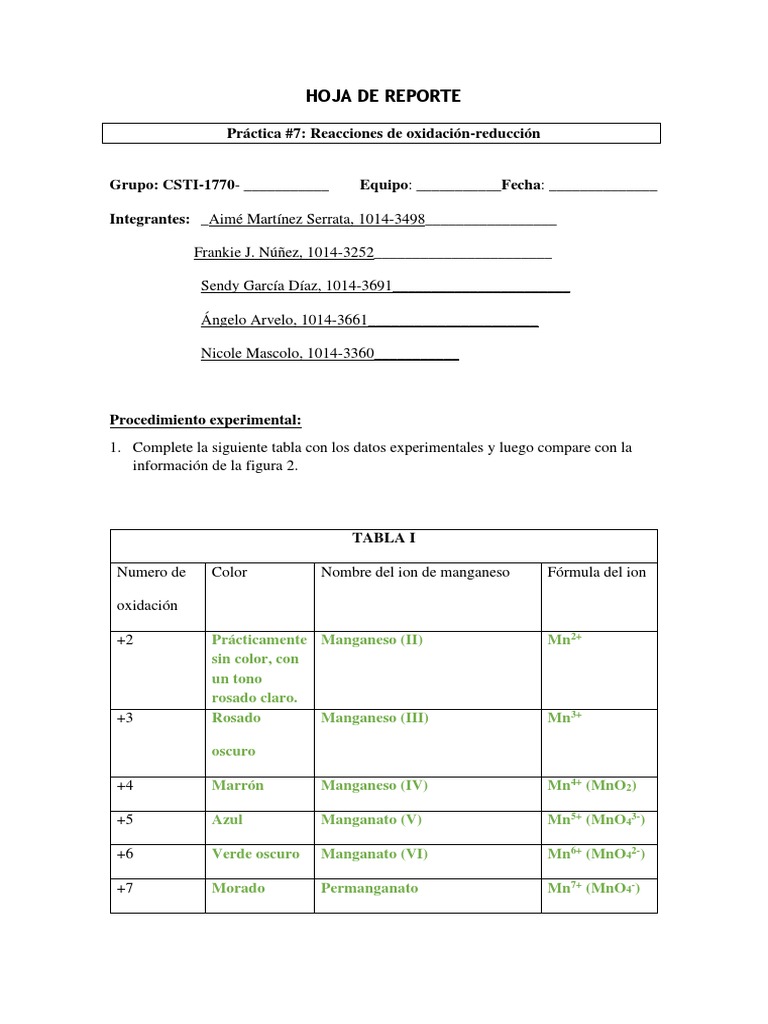 Hoja de Reporte # 7 | PDF | Redox | Cambio