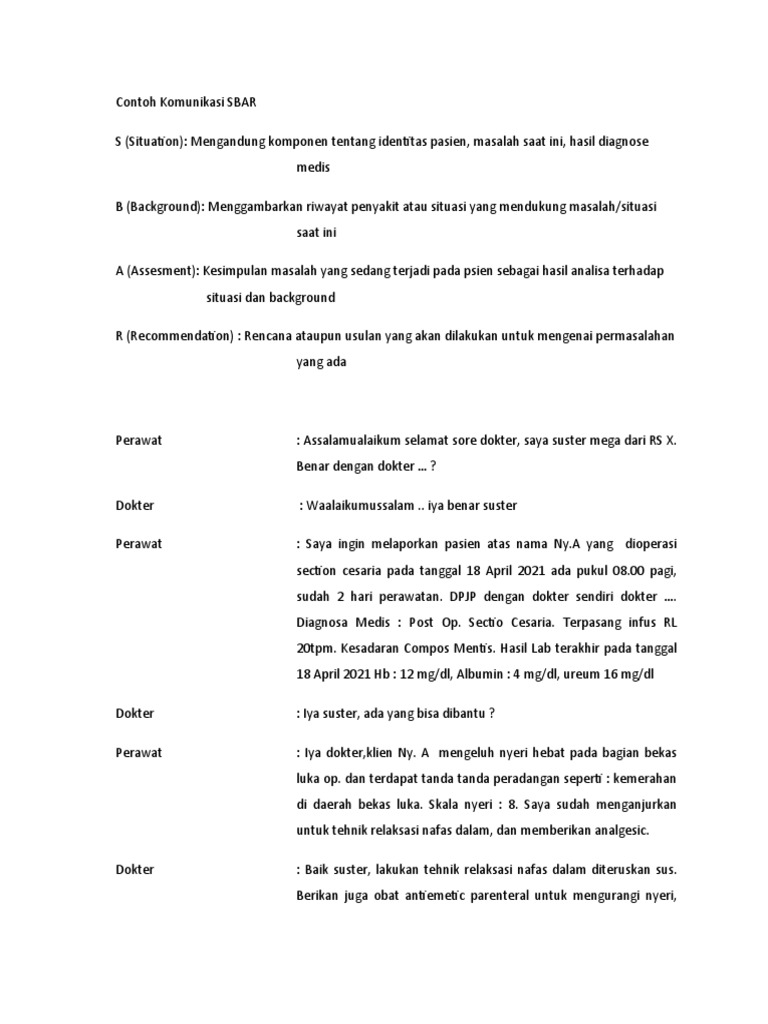 Contoh Komunikasi SBAR | PDF