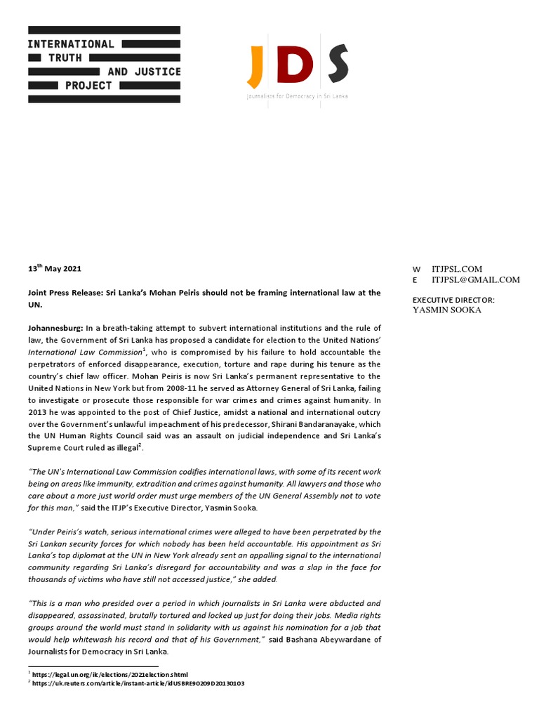 Mohan Peiris Press Release Final English | PDF | Detention ...