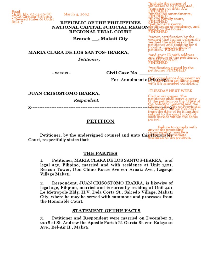 Petition For Annulment of Marriage | PDF | Annulment | Marriage