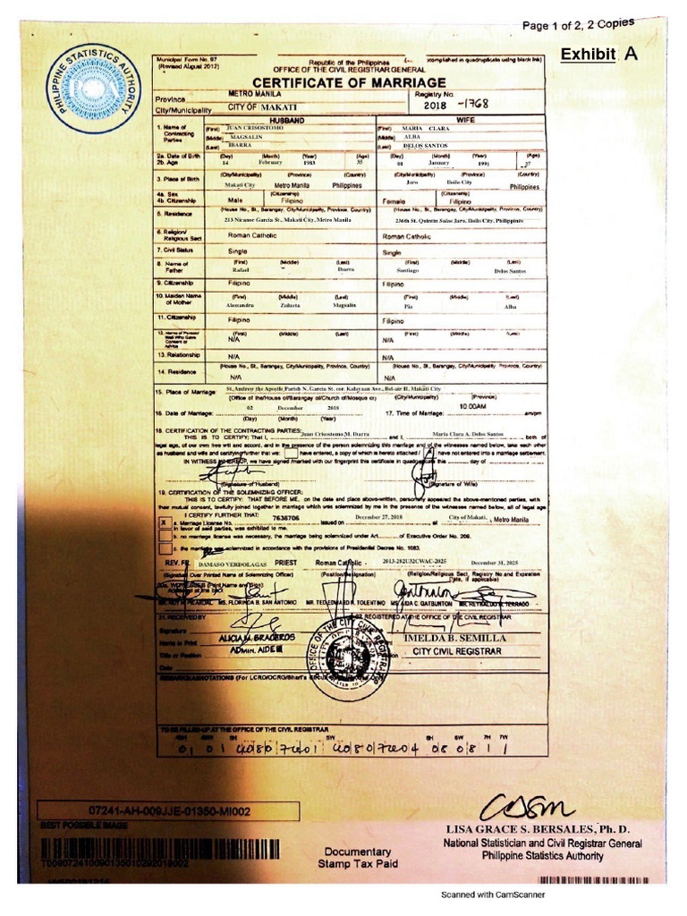 Sample Marriage Certificate (For Practice Court) | PDF