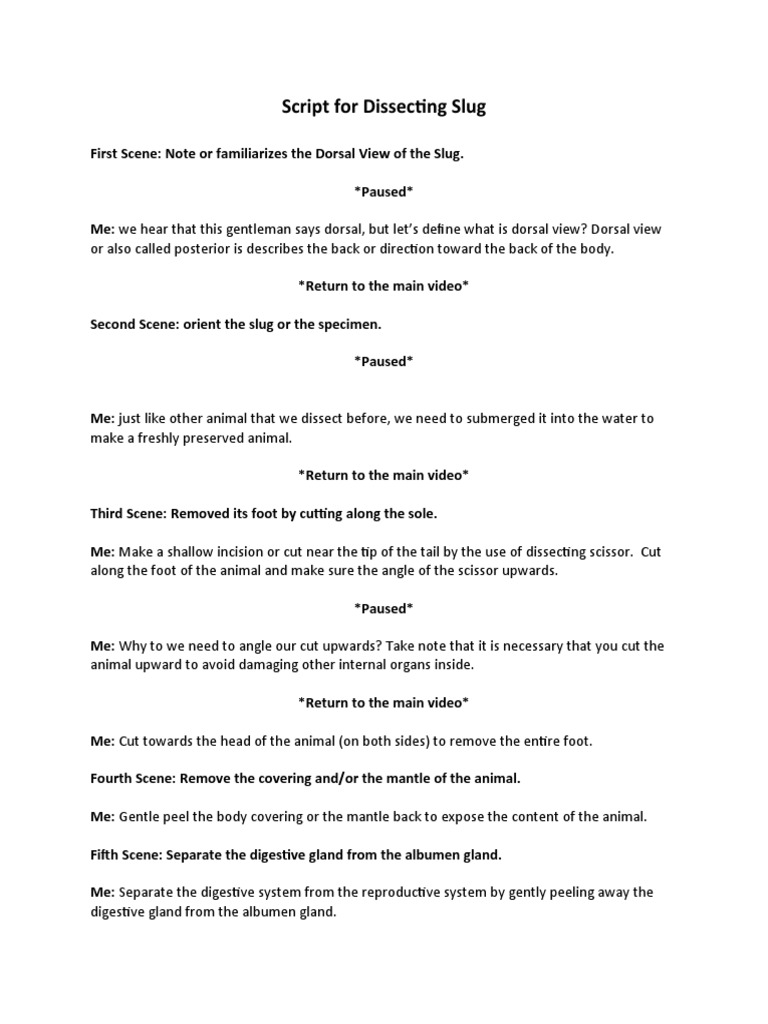 Script For Dissecting Slug | PDF | Biology | Zoology