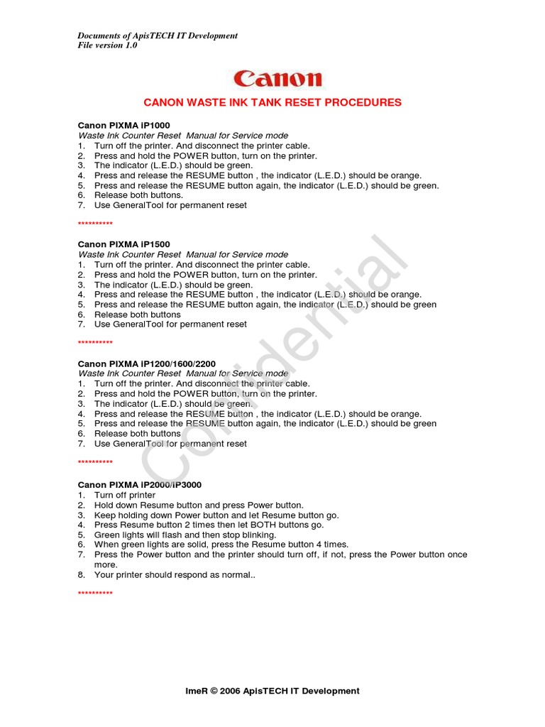 Waste Ink Tank Reset Procedures | PDF | Printer (Computing) | Computer Engineering