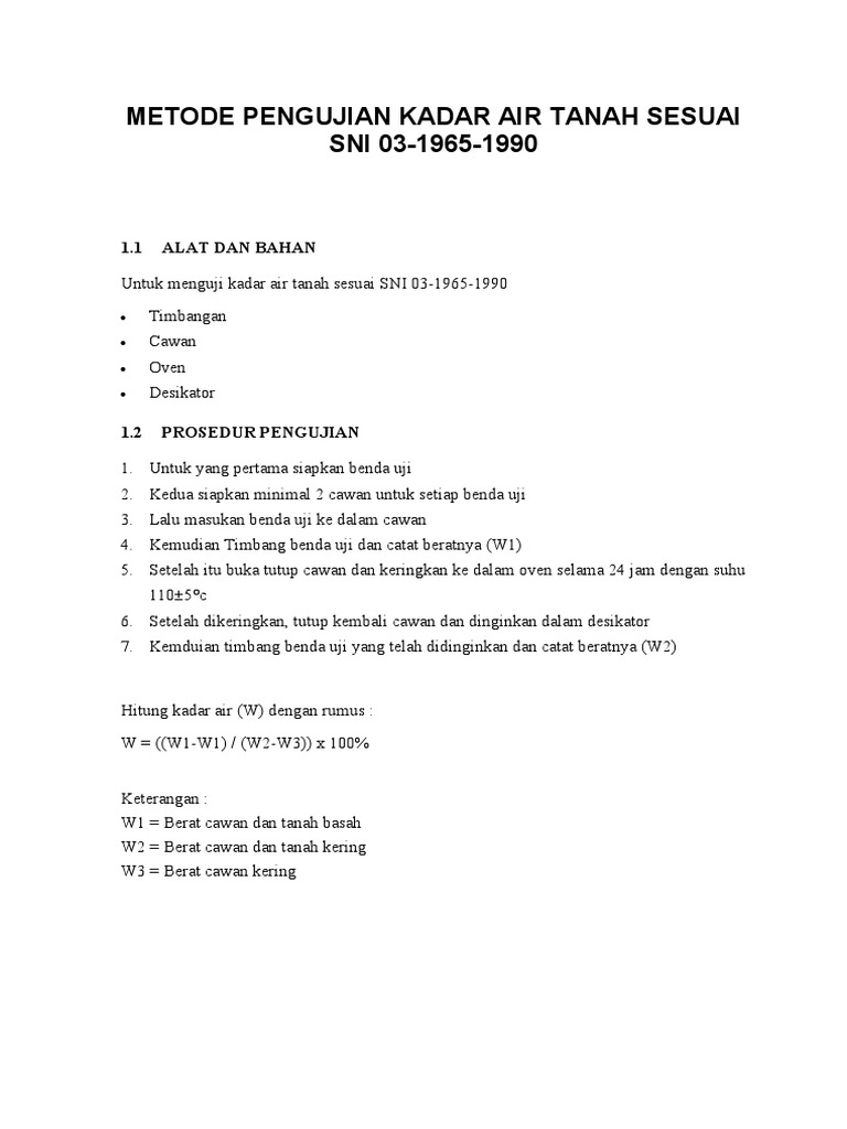 Proses Uji Laboratorium Metode Pengujian Kadar Air Tanah SNI 03-1965 ...