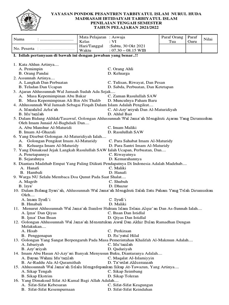 Aswaja PTS Kelas VI | PDF | Agama & Spiritualitas