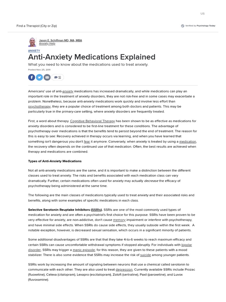 Anti-Anxiety Medications Explained - Psychology Today | PDF | Selective ...