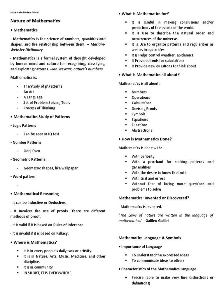 Nature of Mathematics: - What Is Mathematics For? | Download Free PDF ...