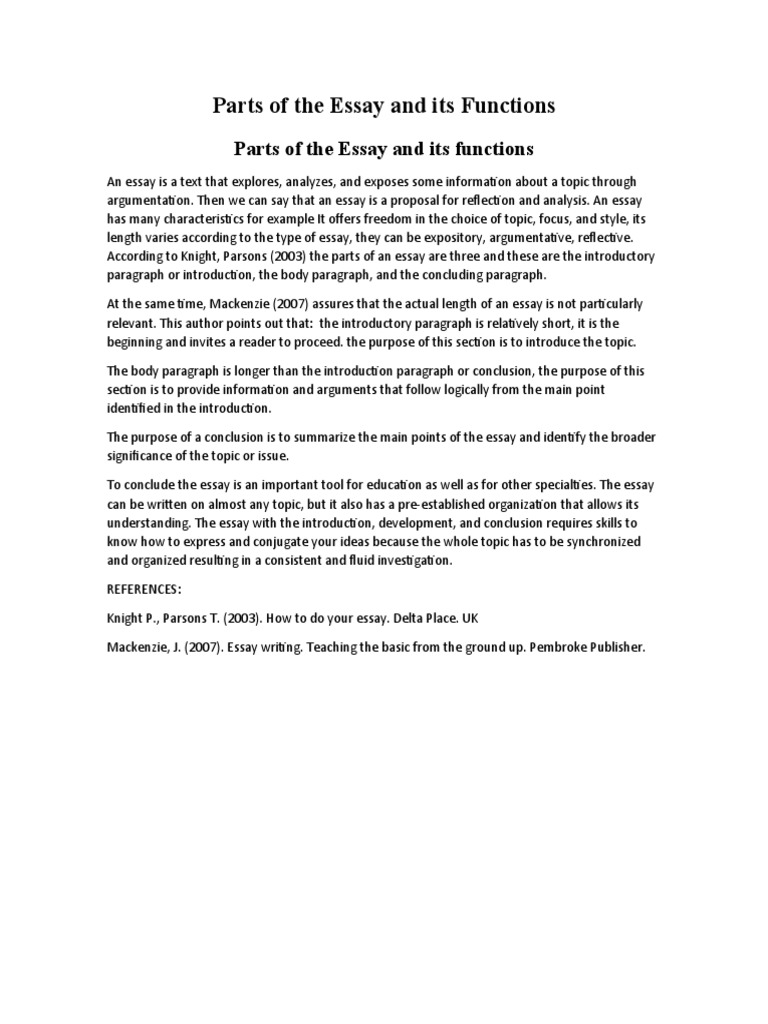 Parts of The Essay and Its Functions | PDF