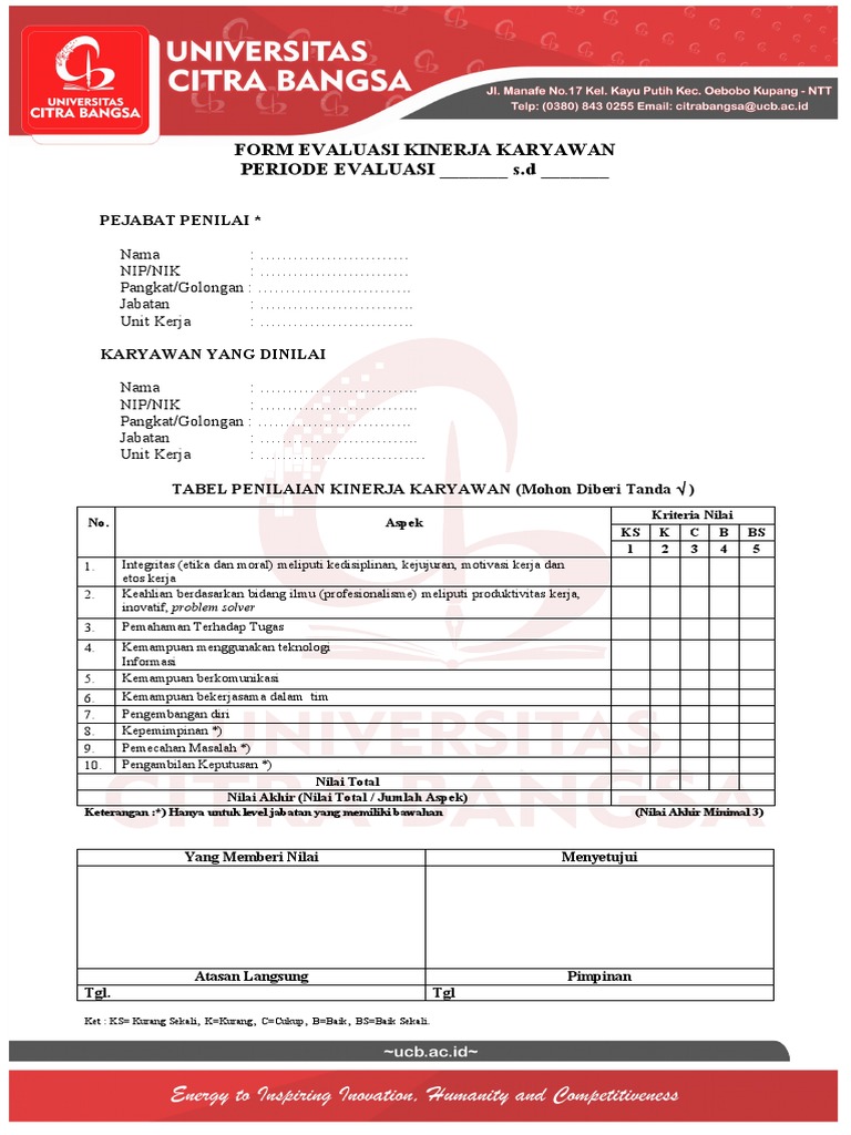 Form Evaluasi Kinerja Karyawan | PDF