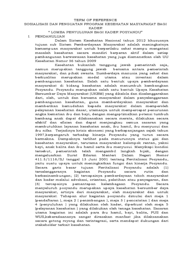 Tor Penguatan Kader Posyandu 28 Agt | PDF