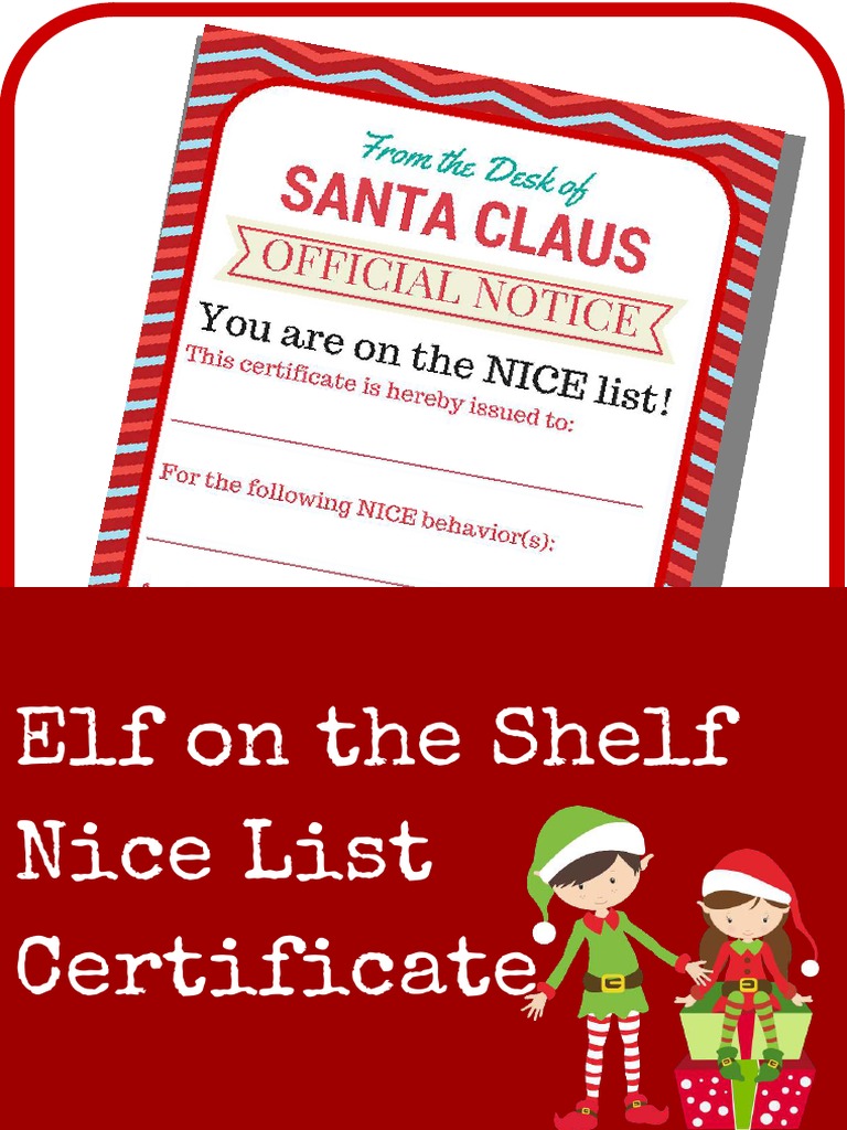 Elf On The Shelf Nice List Certificate | PDF