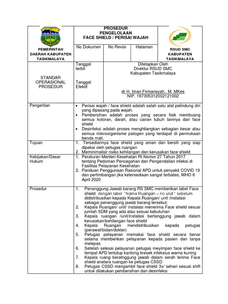 SPO Pengelolaan Face Shield | PDF
