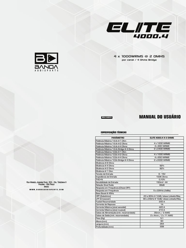Manual do Amplificador Banda Elite 4000.4 | PDF | Diodo emissor de luz ...