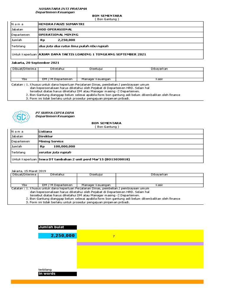 Form Bon Gantung | PDF