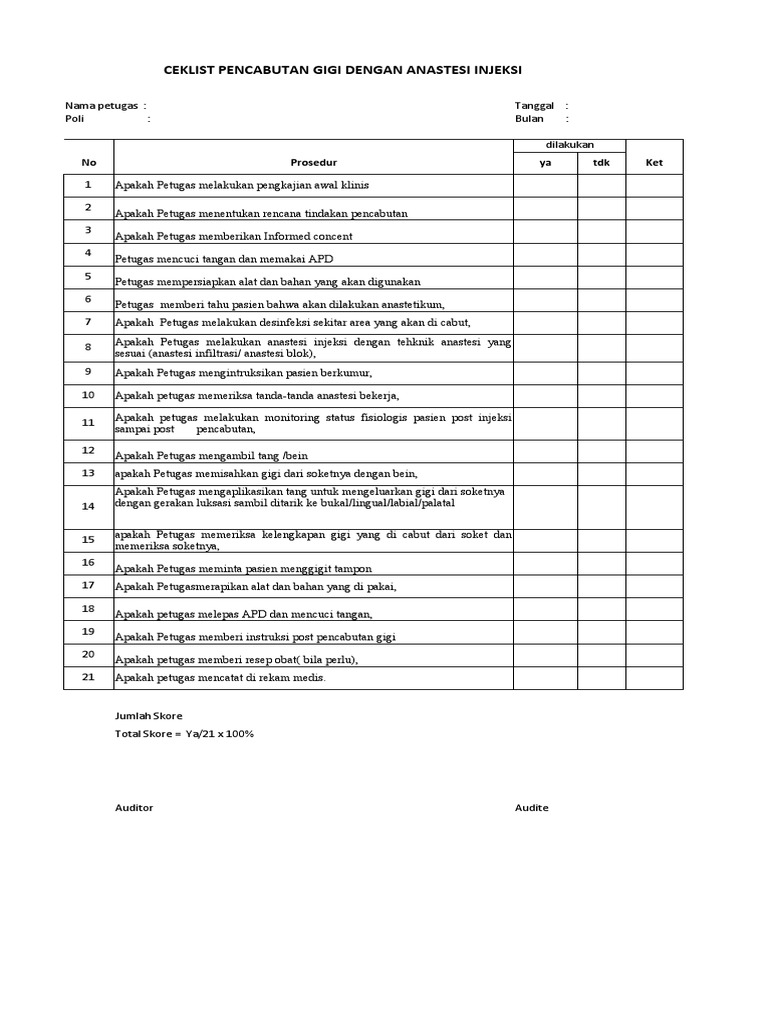Ceklist Sop Gigi | PDF