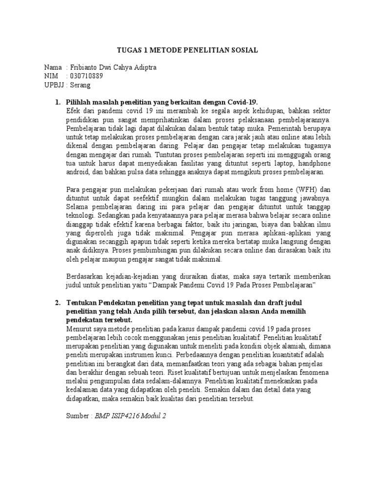 Tugas 1 Metode Penelitian Sosial | PDF