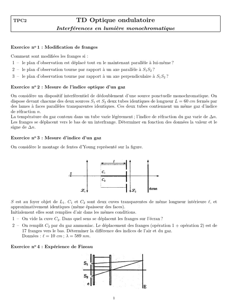 TD Optique Ondulatoire Avancé | PDF | Indice de réfraction | Physique