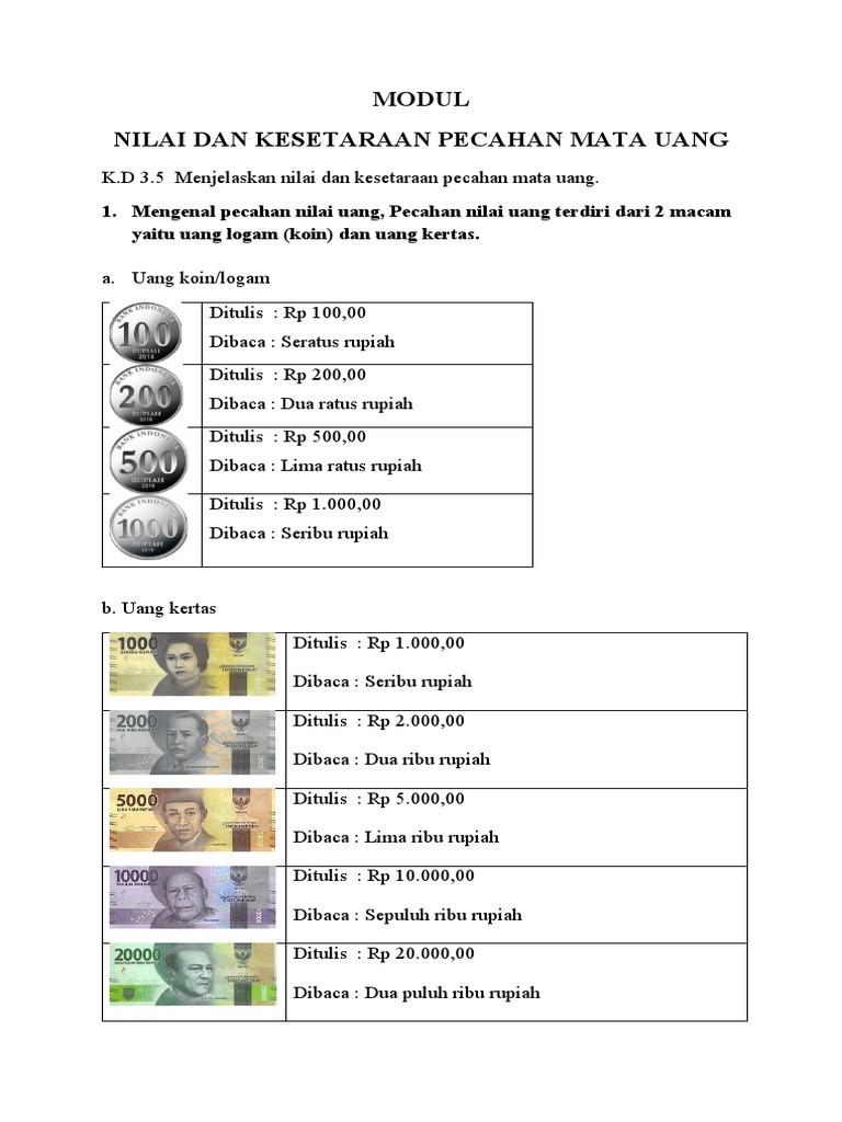 Modul Nilai Dan Kesetaraan Pecahan Mata Uang | PDF