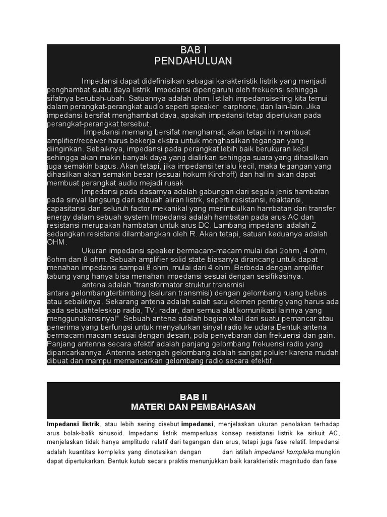 Impedansi Listrik dan Antena: Penjelasan dan Ukuran | PDF | Sains ...