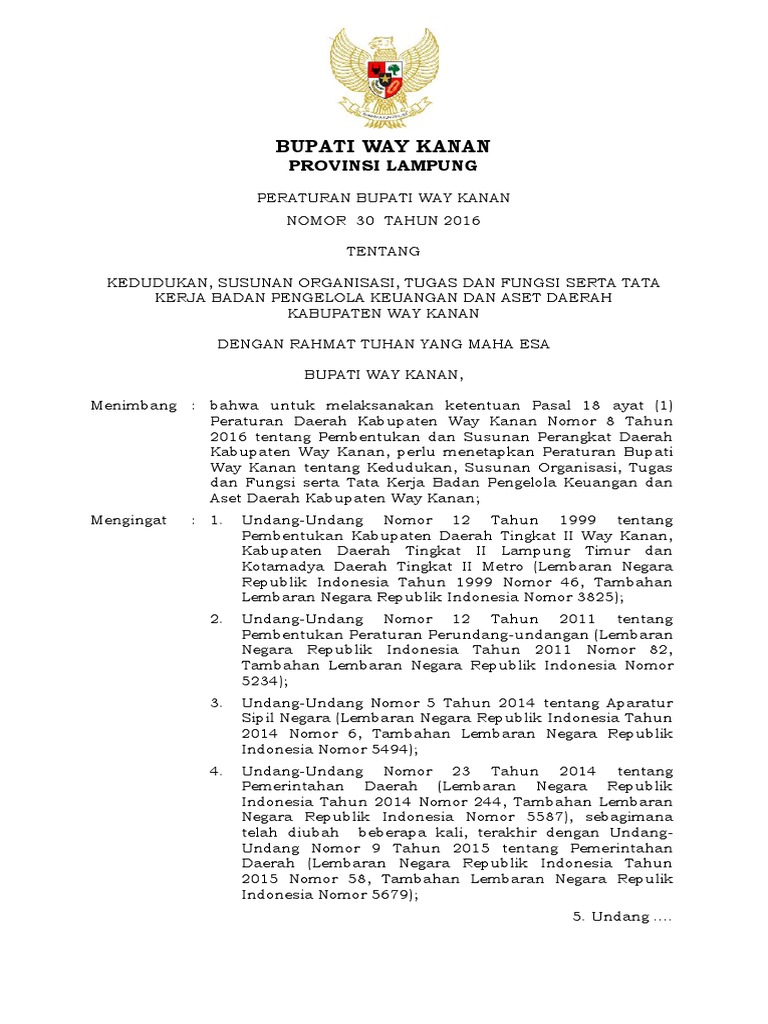Peraturan Bupati tentang Badan Keuangan Way Kanan | PDF