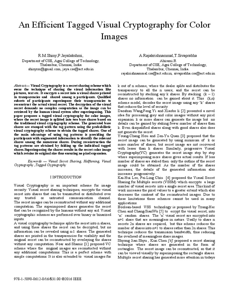 An Efficient Tagged Visual Cryptography For Color Images | PDF ...