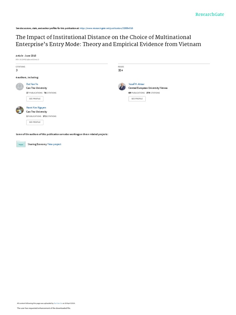 The Impact of Institutional Distance On The Choice of Miltinational ...