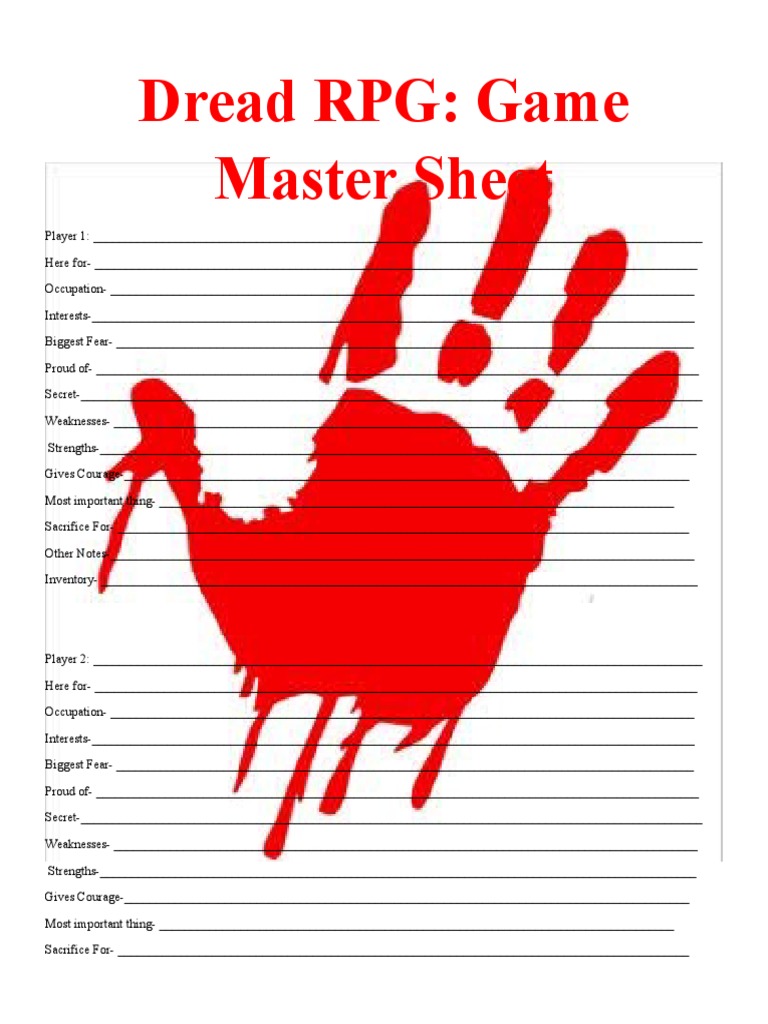 Dread RPG: Game Master Sheet | PDF