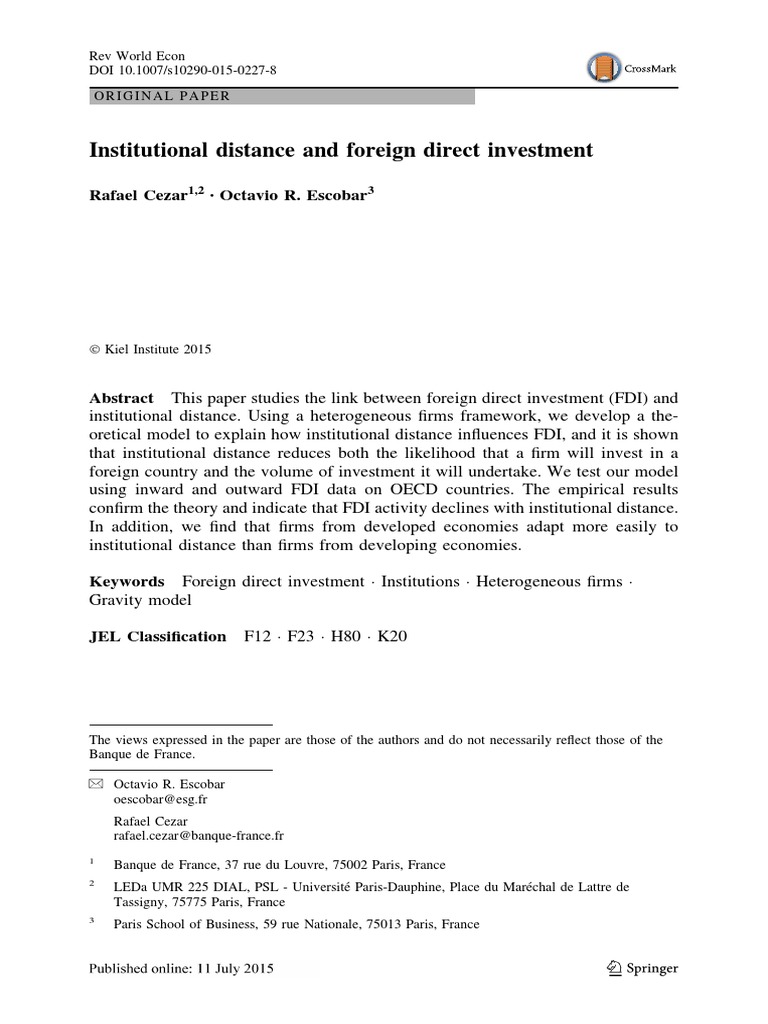 Institutional Distance and FDI | PDF | Variance | Foreign Direct Investment